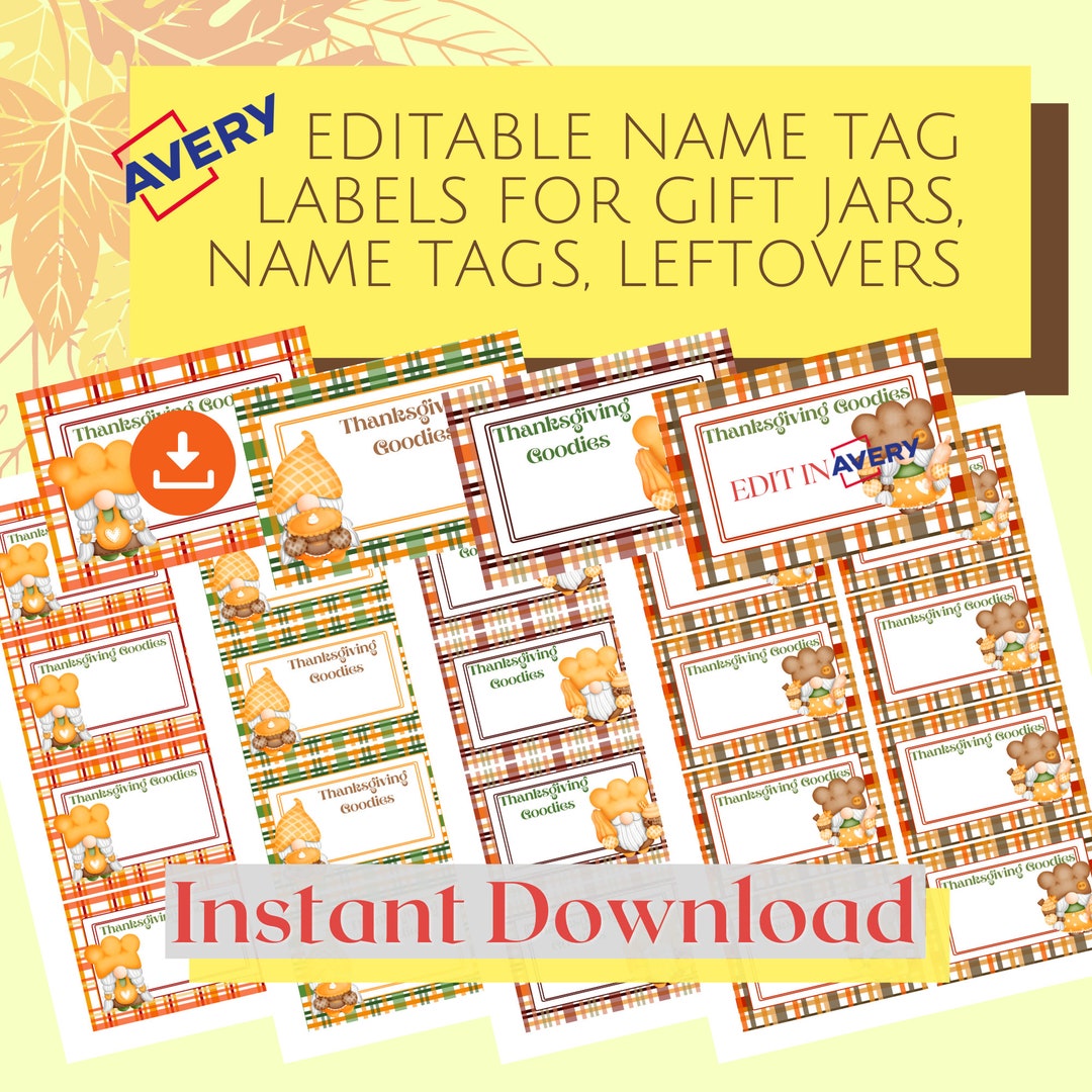 Digital Download Editable Thanksgiving Label Full Set Plaid Gift Tag ...