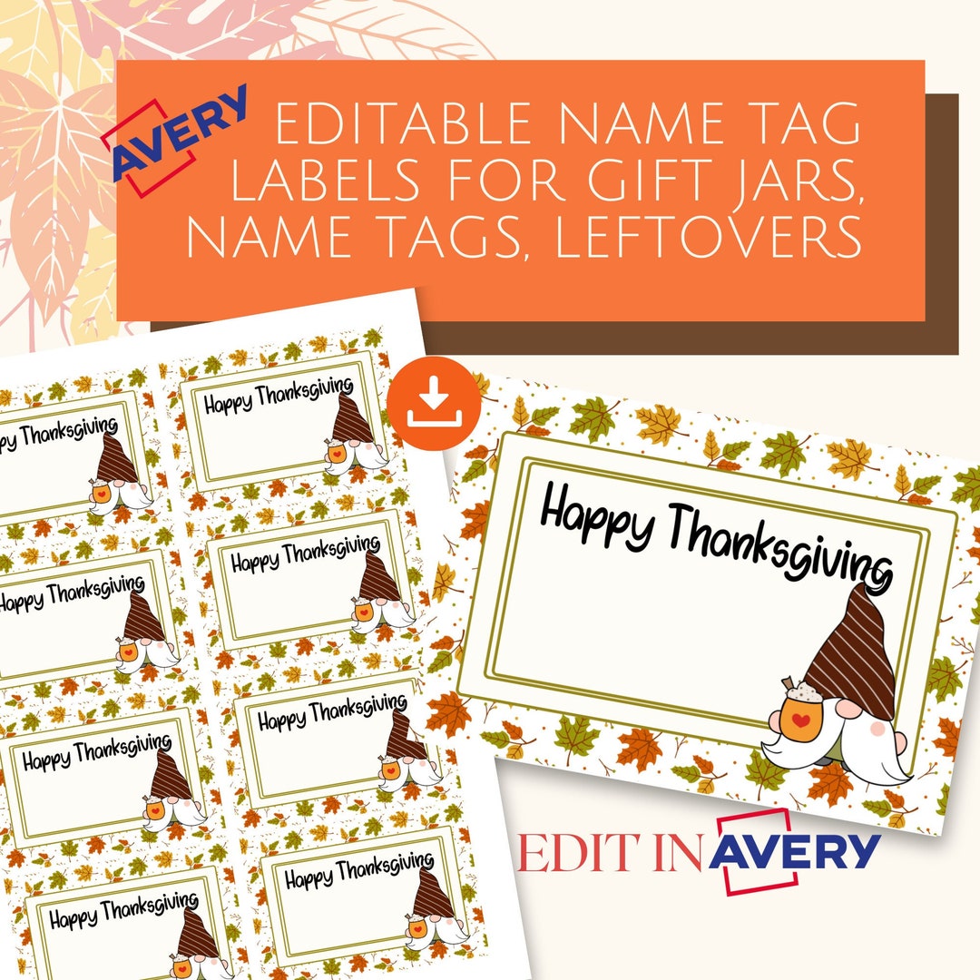 Digital Download Editable Thanksgiving Labels Gnome Gift Tag Food Jar ...