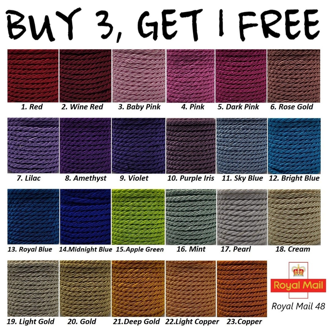 3mm Twisted Cord Craft Soutache Braid 1,2,3,5 & 10 Meters Braided Rope ...