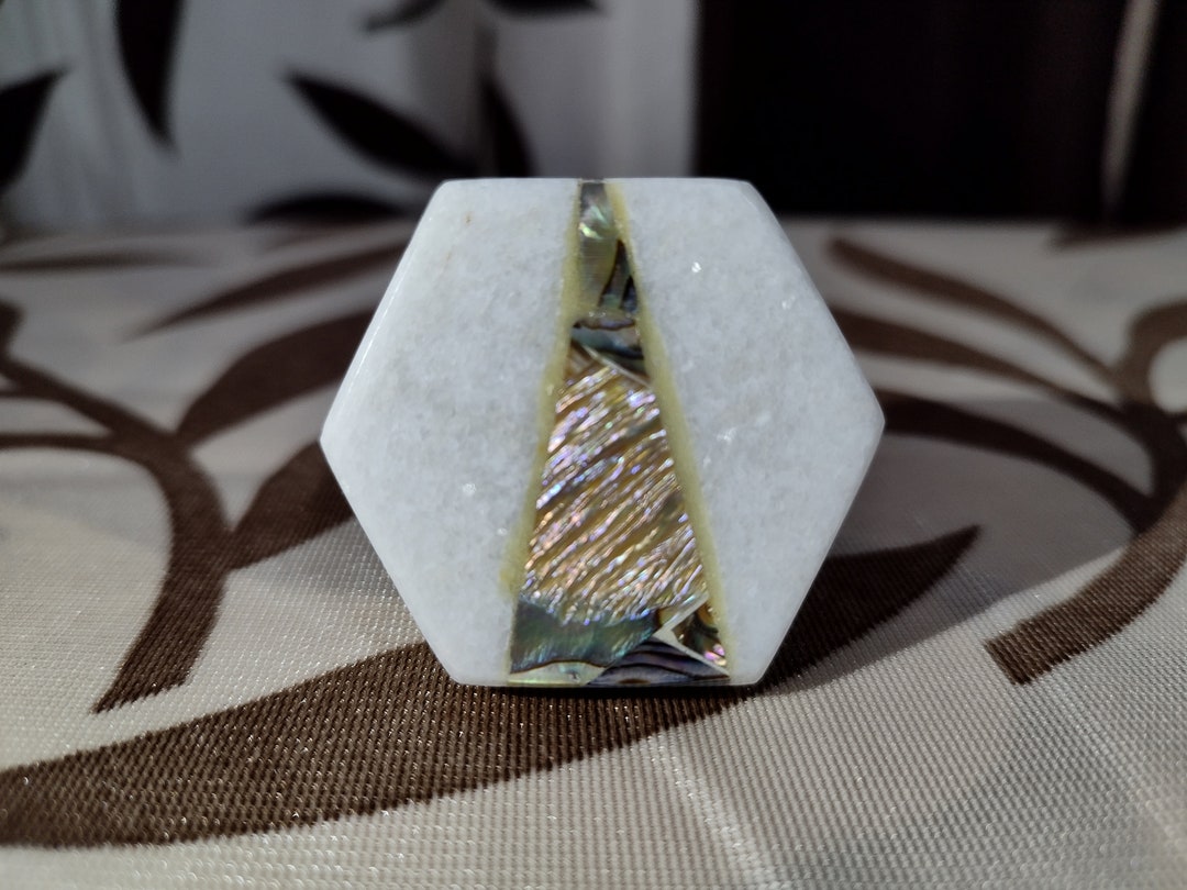 White Hexagon Stone Knobs Pulls,marble,cabinet,drawer,dresser,kitchen,hardware ,abalone Shell ...