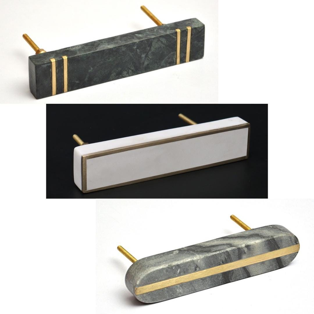 Marble Drawer Pull: Brass Inlay, Cabinet Door Handle - Etsy
