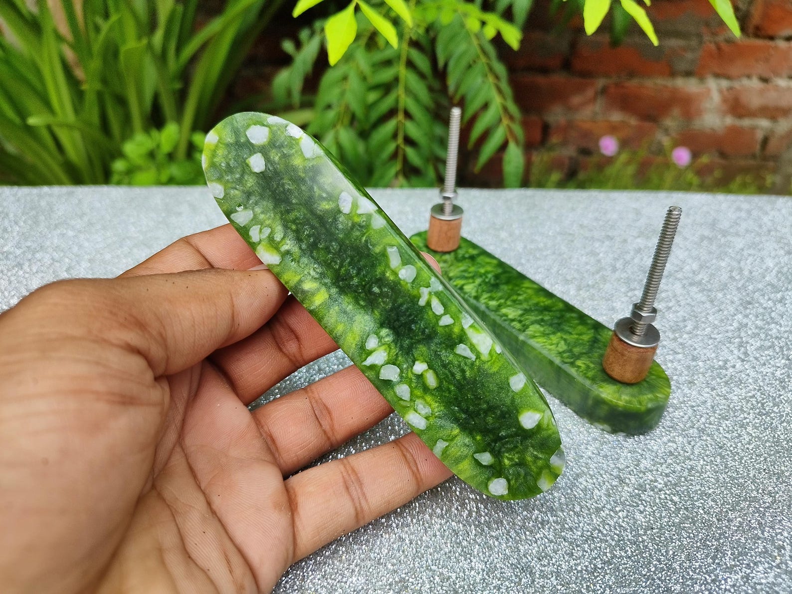 Terrazzo Epoxy Resin Drawer Pull: Green, Black & White Pearl Cabinet ...