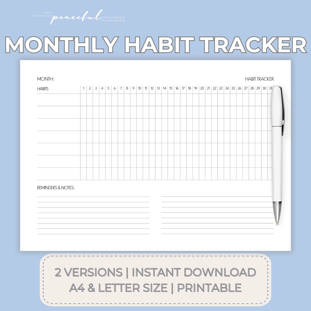 Printable Monthly Habit Tracker, Habit Journal, Habit-tracking ...