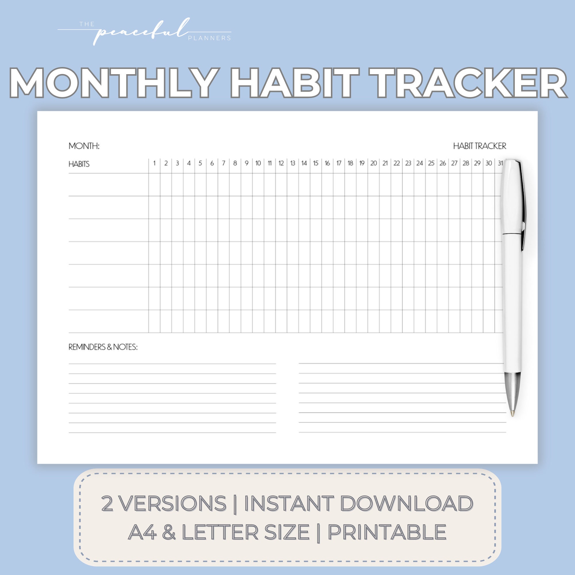 Printable Monthly Habit Tracker, Habit Journal, Habit-tracking ...