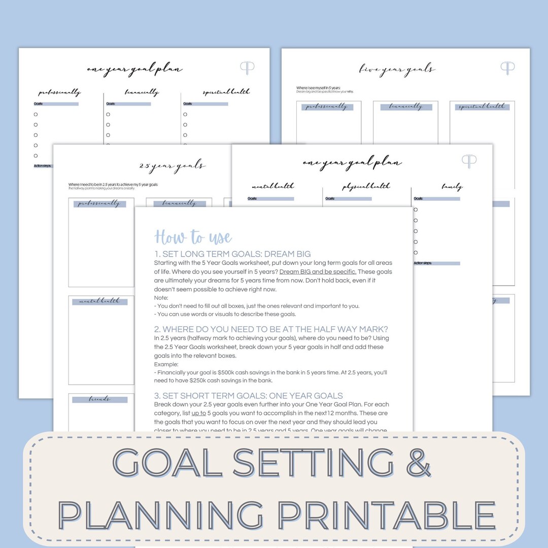 5 Year Goal Setting and Planning Guide Printable, Goal Setting, Goal ...