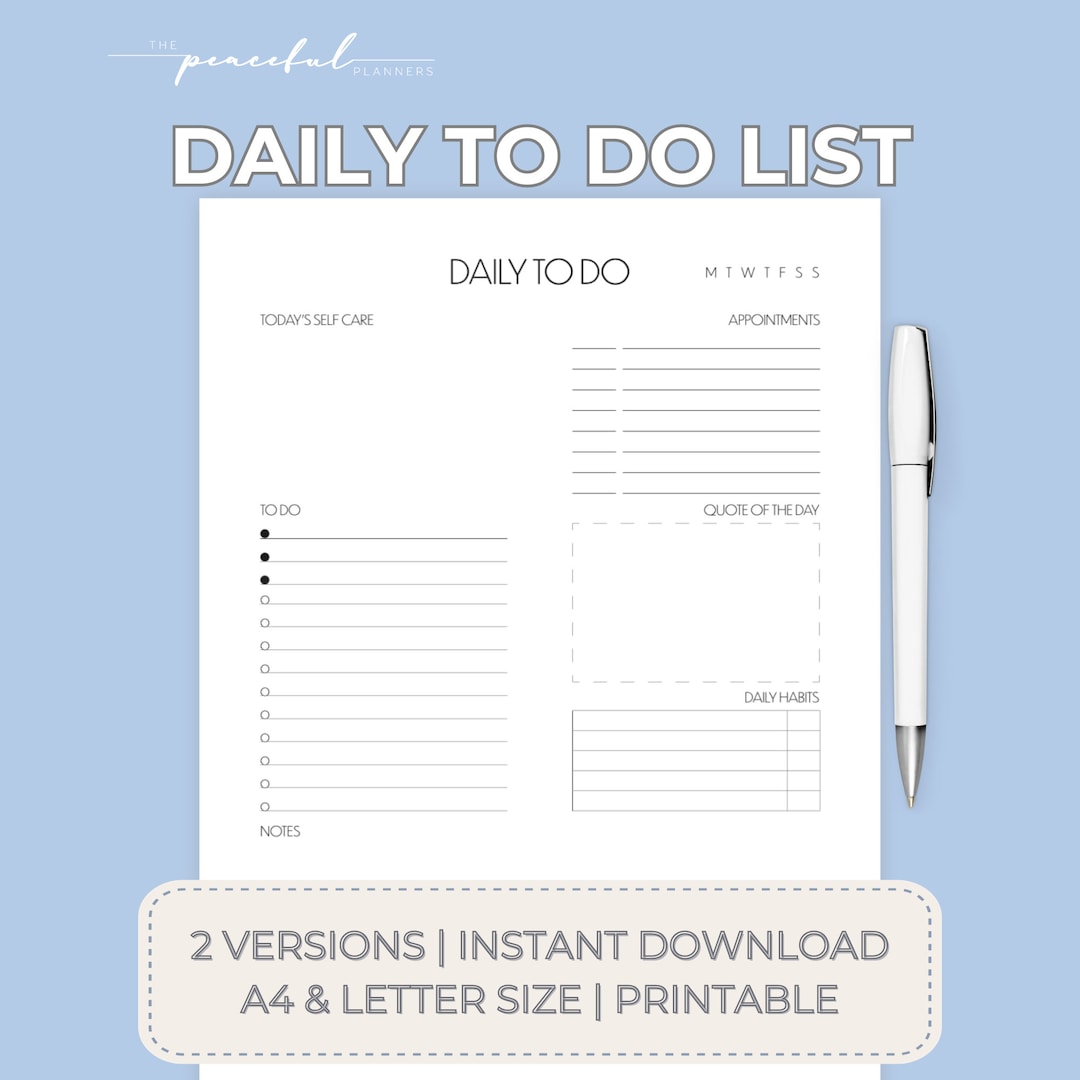 Printable Daily to Do List, Daily Task Organizer, Daily Habit Tracker ...