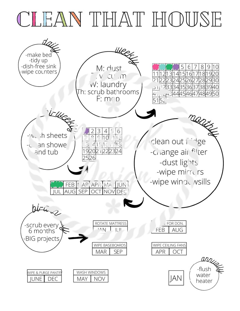 PRINTABLE Cleaning Checklist, Cleaning Schedule, Weekly Schedule - Etsy