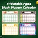 4 Printable Types Blank Calendar | Digital Download PNG High Image ...