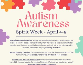 Autism Awareness Spirit Week - Etsy