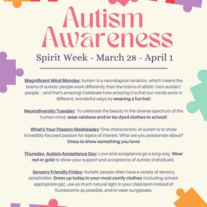 Autism Awareness Spirit Week | Etsy