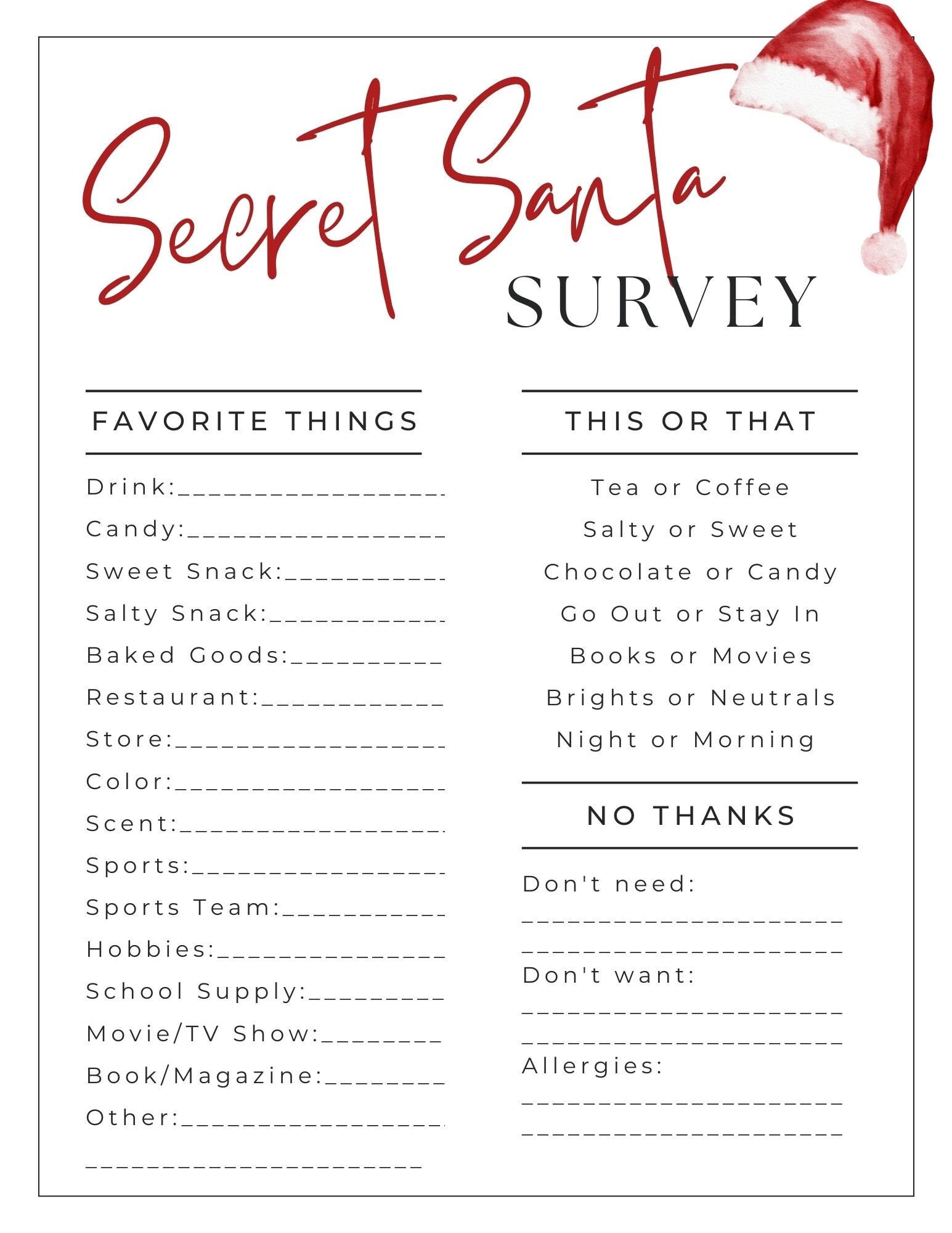Secret Santa Survey - Etsy Canada