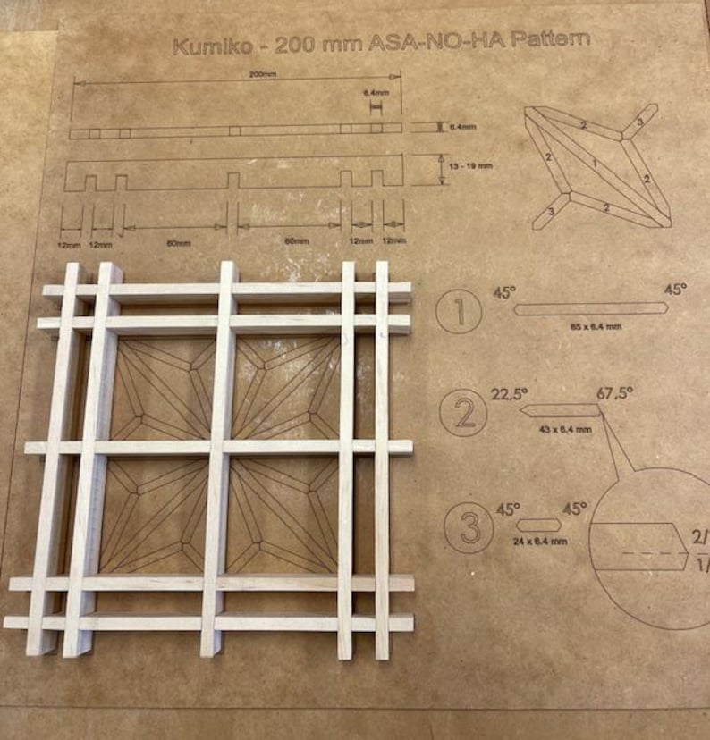 200mm Kumiko Asanoha DIY Plans - Full-scale Working Drawing and ...