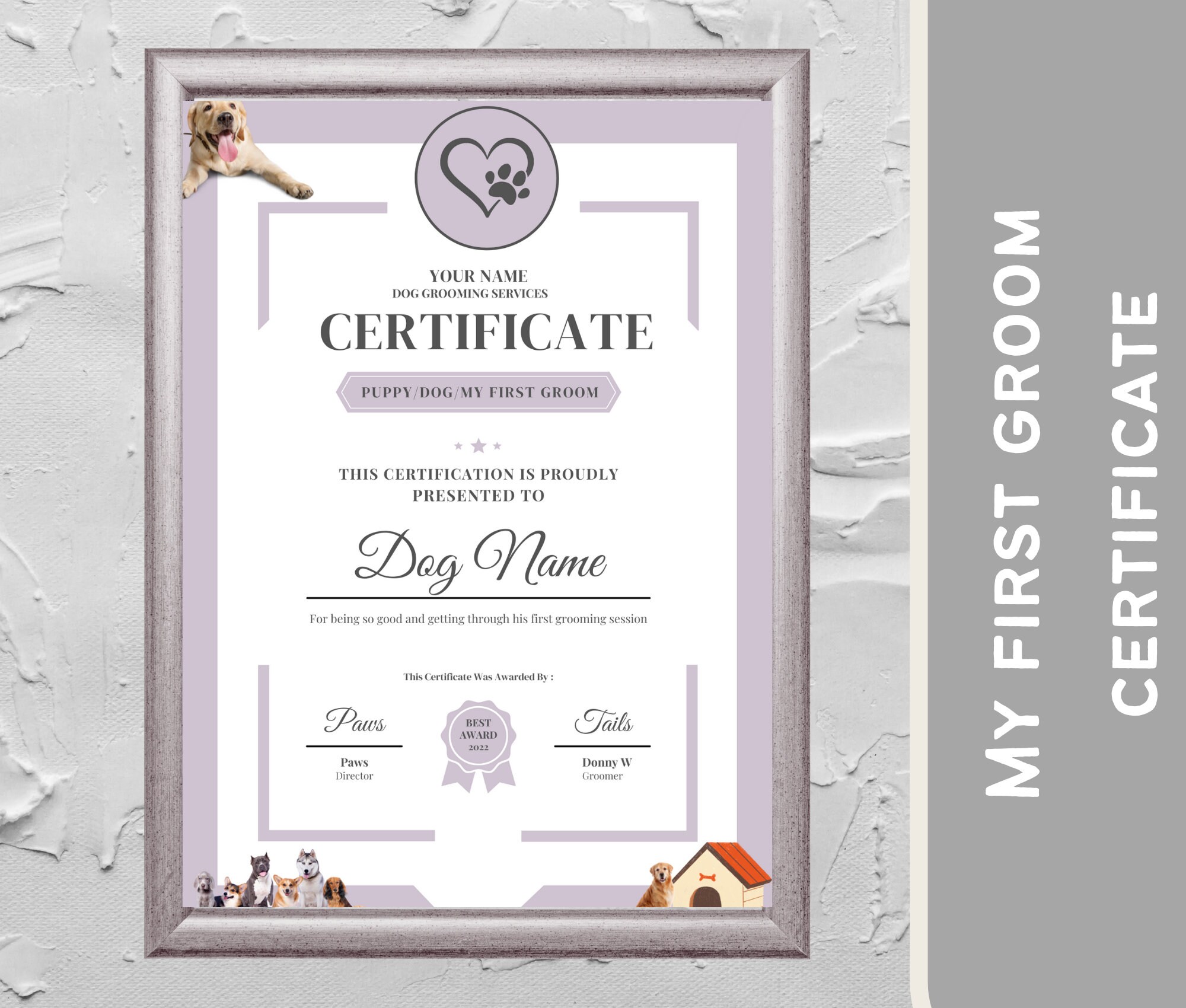 My First Groom Certificate. Dog Grooming Salon Business Forms. Dog ...