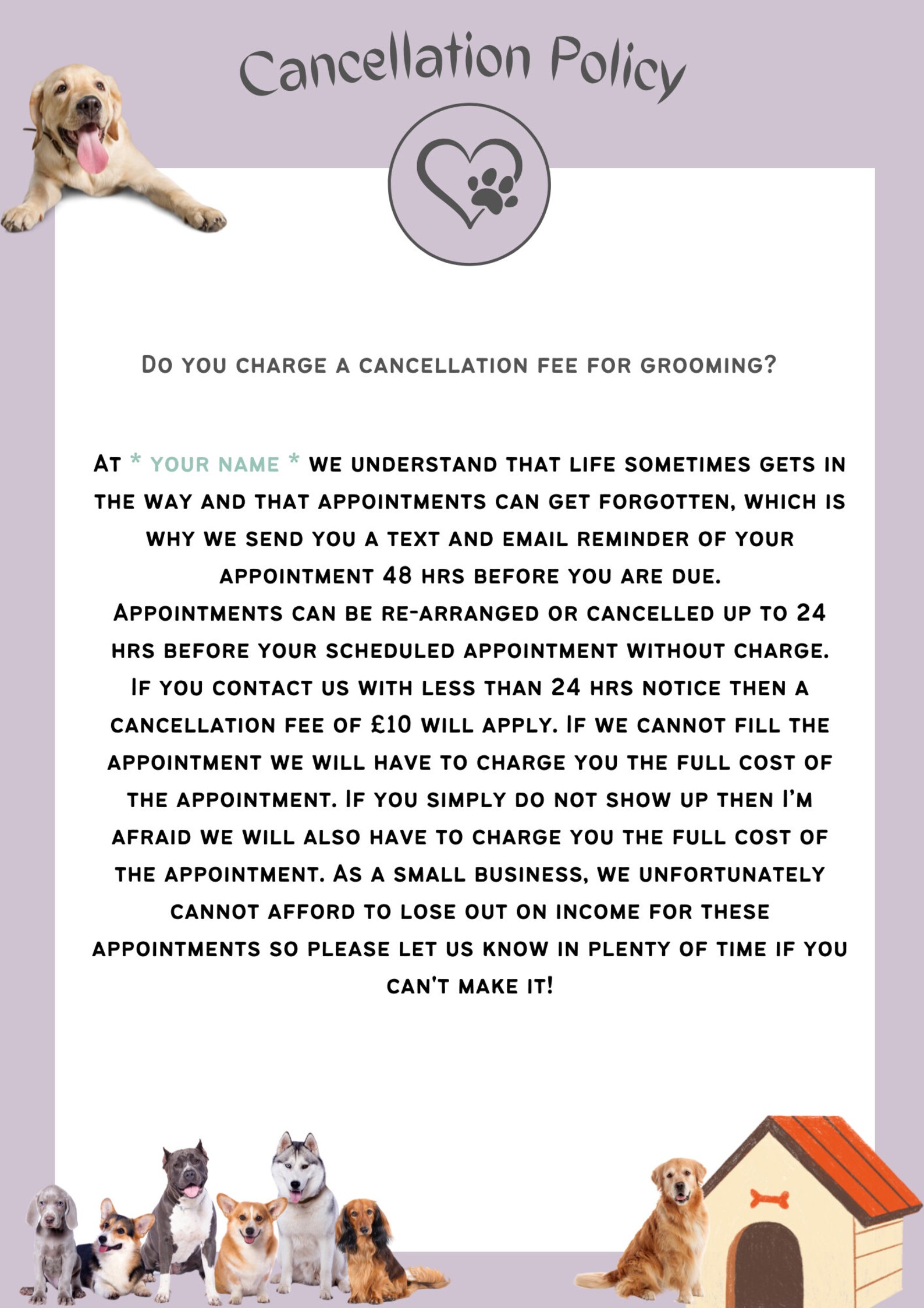 Dog Grooming Salon Policy Posters X3 Dog Business Policy Handouts. Dog ...