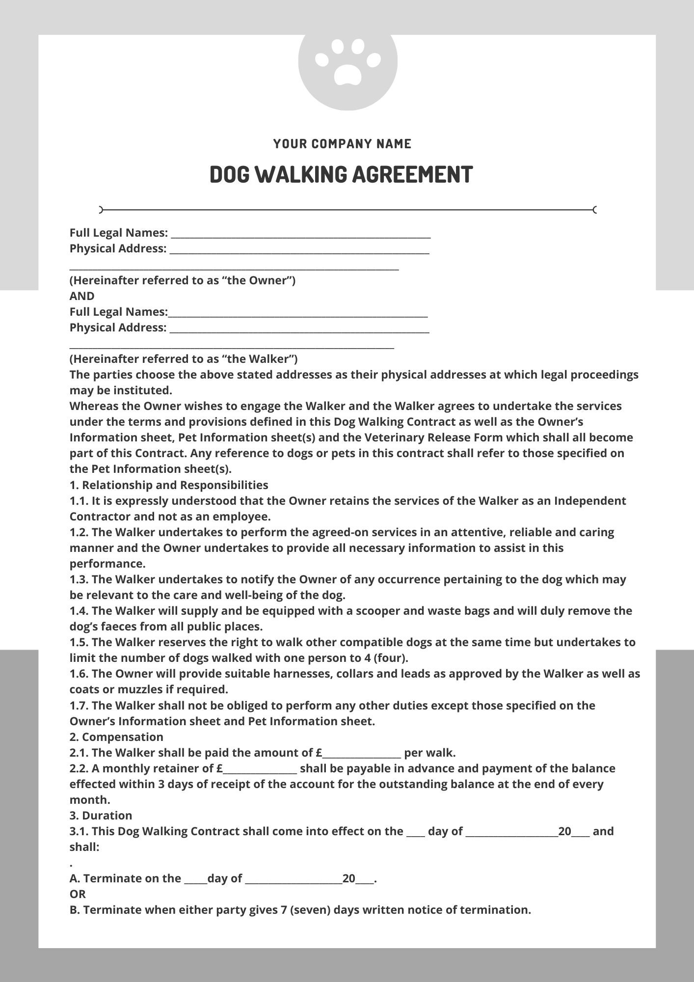 Dog Walking Consent Form Business Starter Kit Dog Printable Template ...