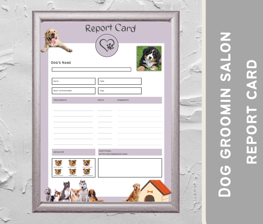 Dog Grooming Report Card. Dog Salon Report Card. Dog Business Forms ...