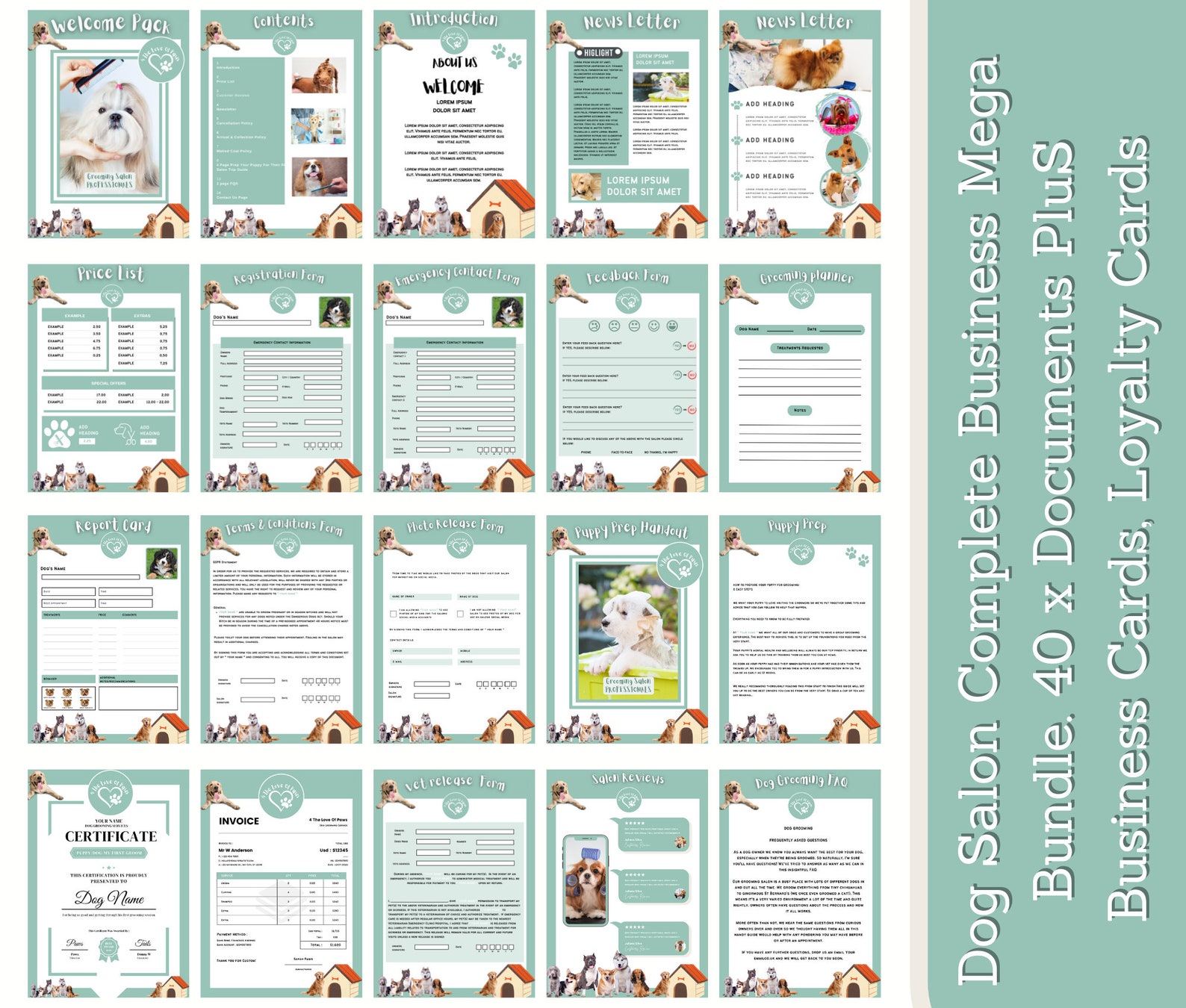 Dog Grooming Business Forms. Mega Bundle of Dog Salon Terms - Etsy