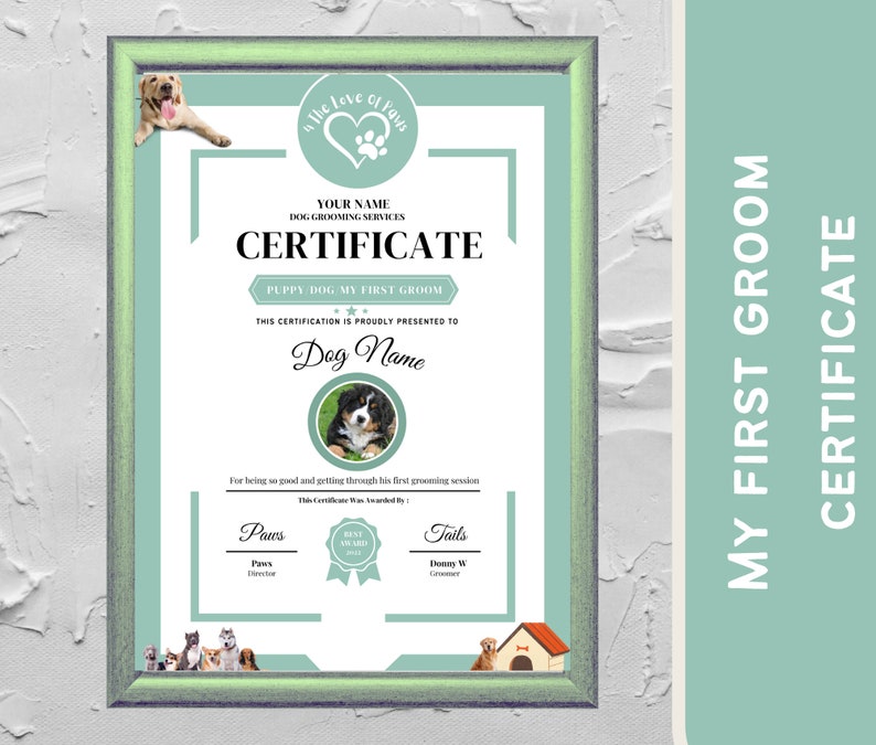 My First Groom Certificate. Dog Grooming Salon Business Forms. Dog ...