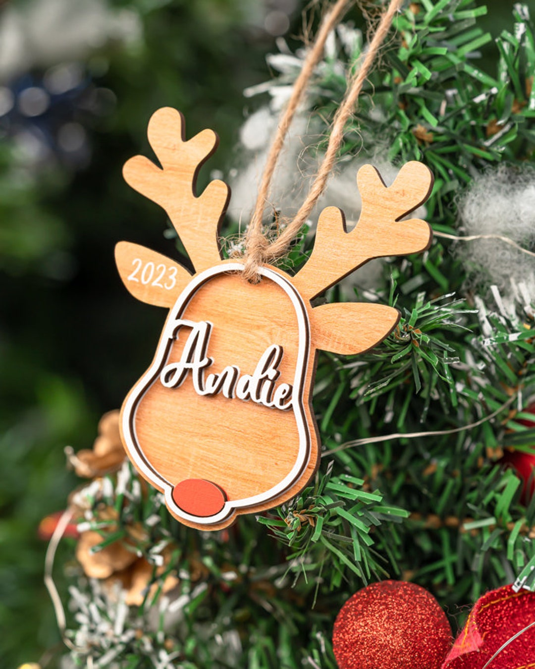 Personalized Reindeer 2023 Ornament, Customized Rudolph Wooden Ornament ...