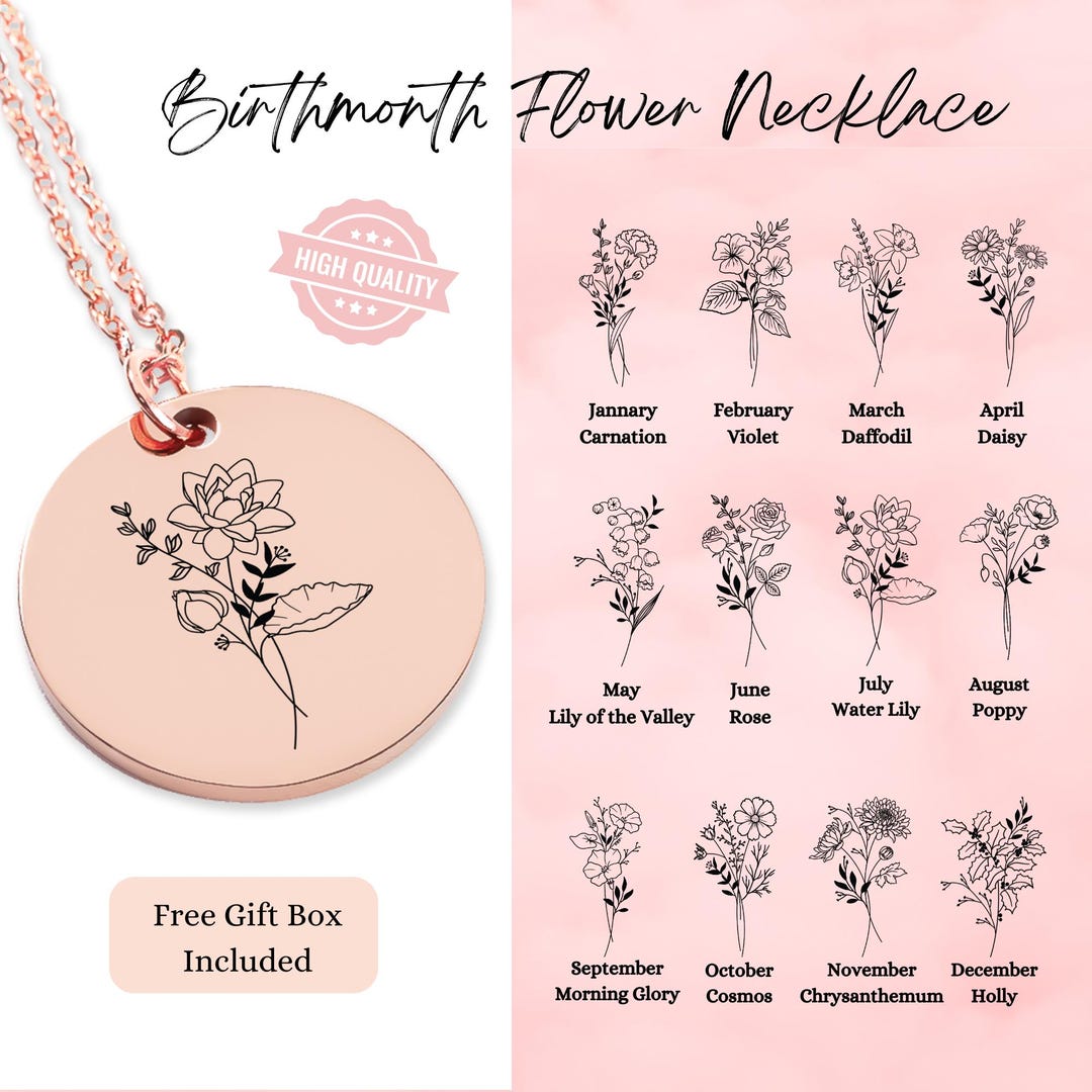Personalized Birth Month Flower Necklace, Birthday Gift, Birth Month ...