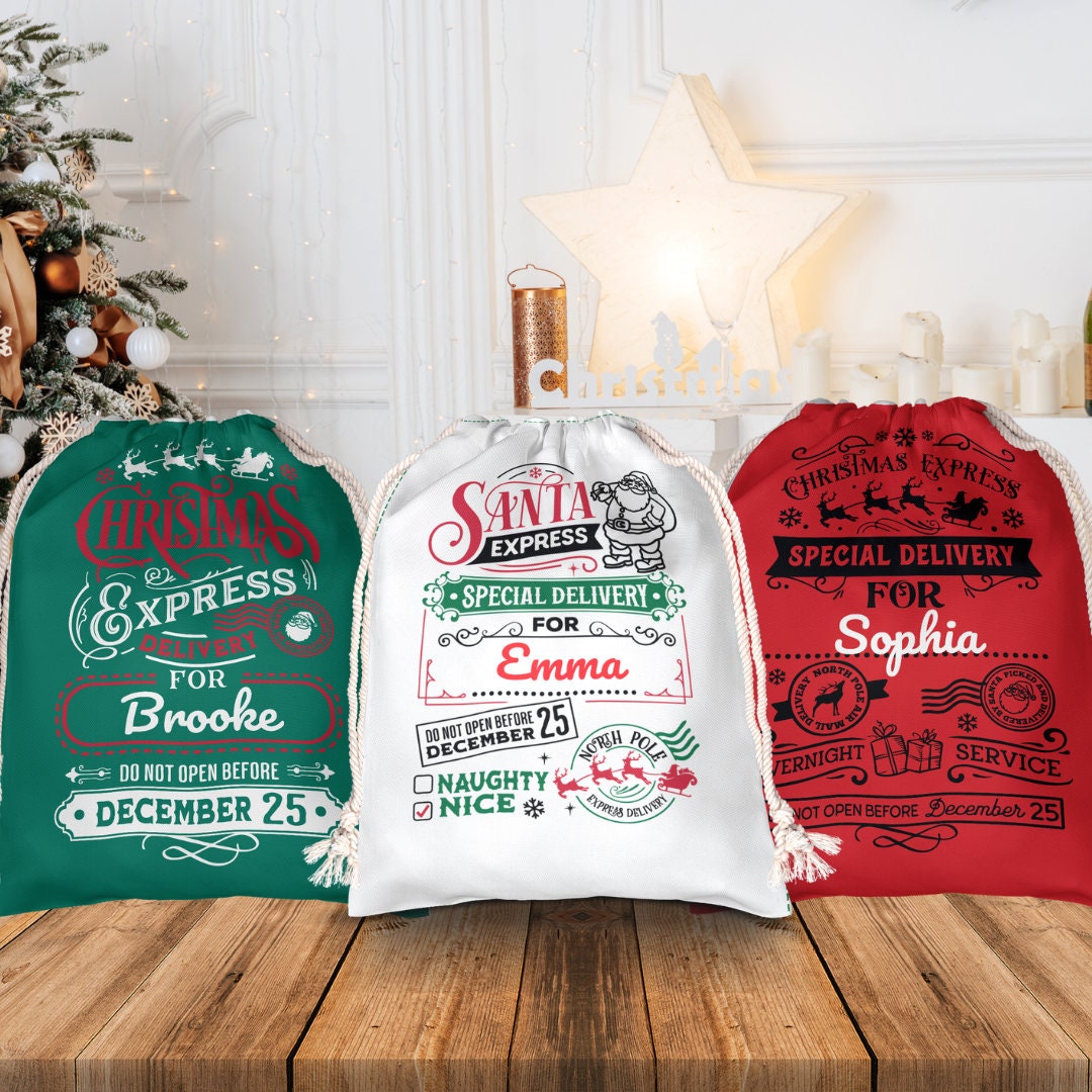 Personalized Christmas Santa Sack, Customized Large Christmas Stocking ...