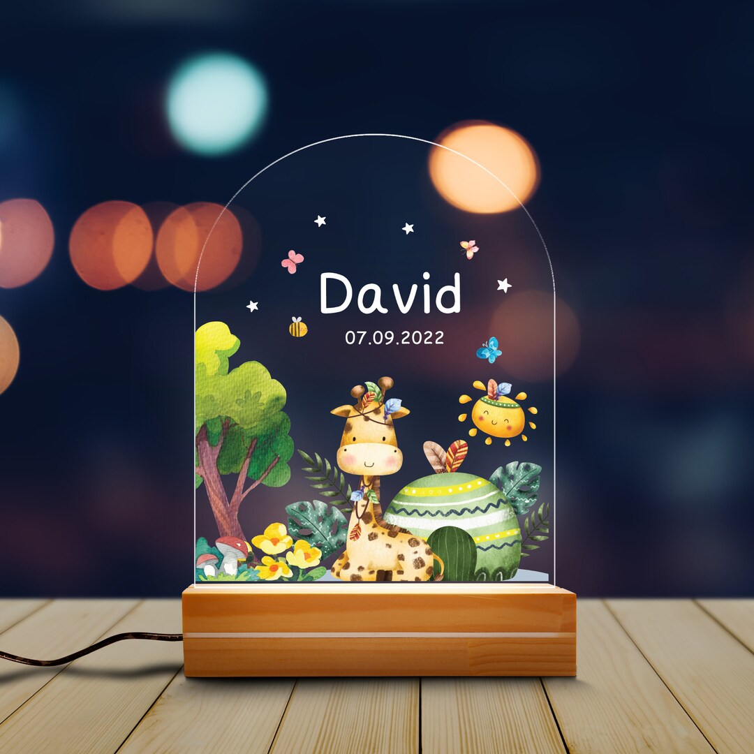 Personalized Safari Night Light, Rainbow Night Lamp, Nursery Night ...