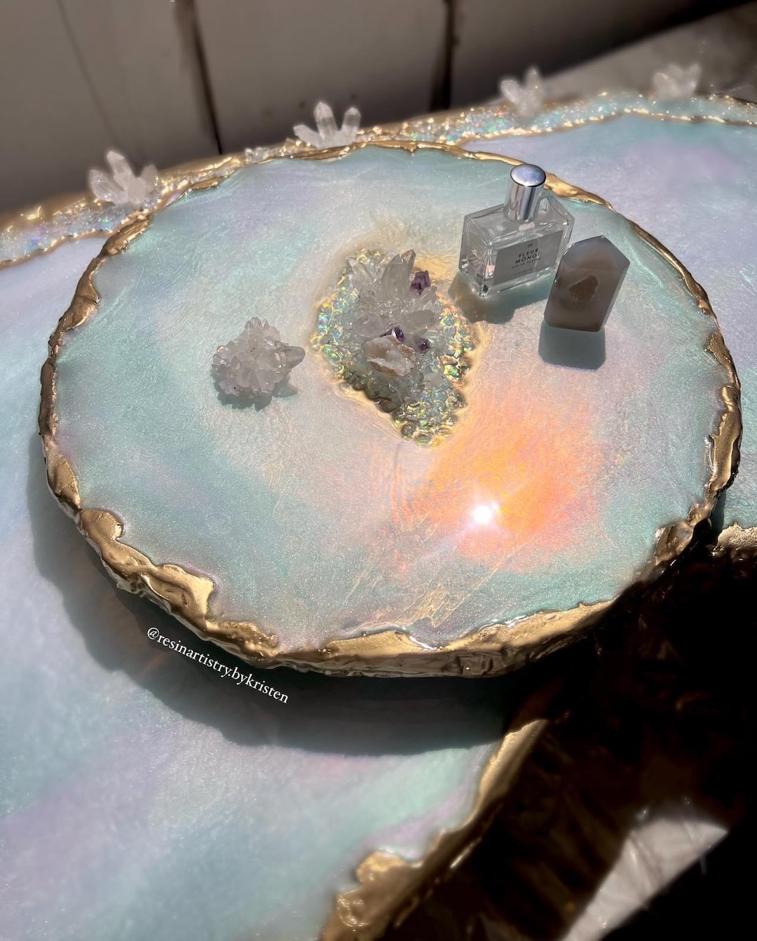Opal Geode Resin Lazy Susan - Authentic Crystals Jewelry Tray, Perfume ...