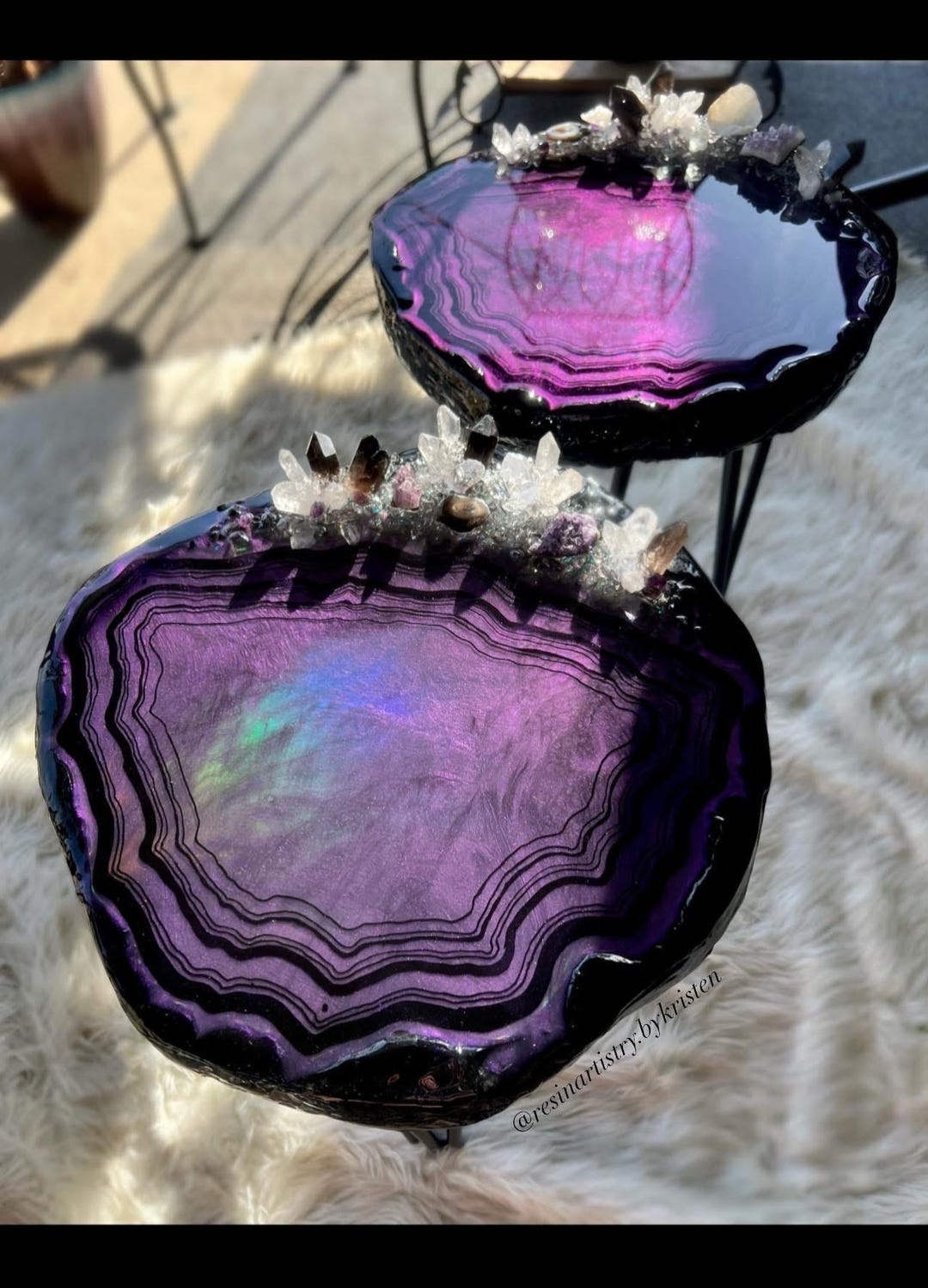 Amethyst Opal Geode Resin Side or Coffee Table, Handmade to Order With ...