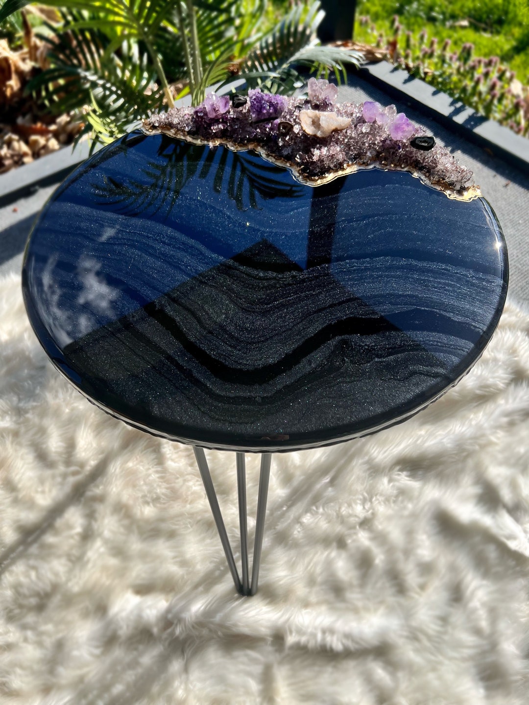 Amethyst Agate Stone Crystal Resin Geode Side End Table - Etsy