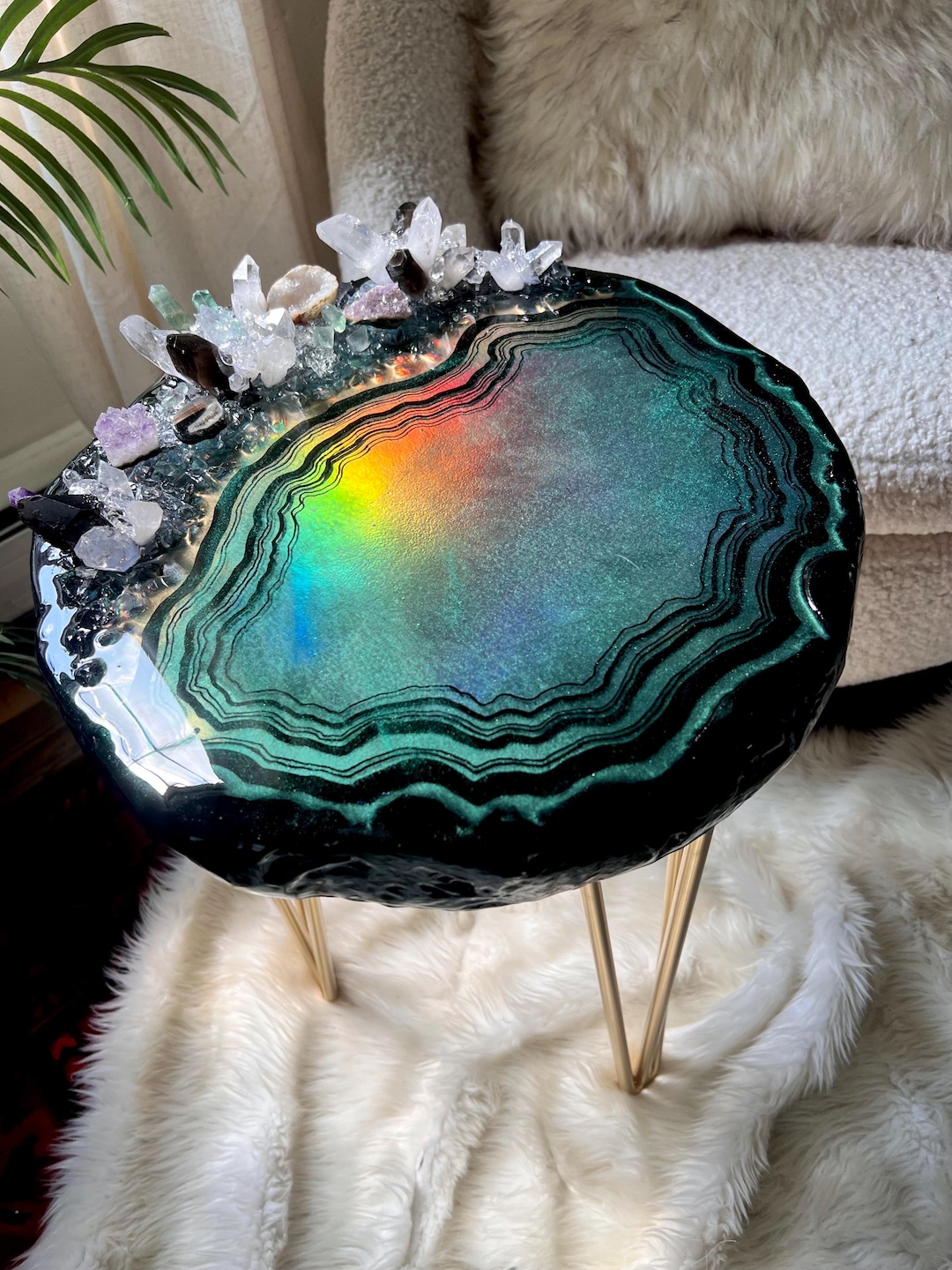 Emerald Green Opal Resin Side or Coffee Table Made to Order With Real ...
