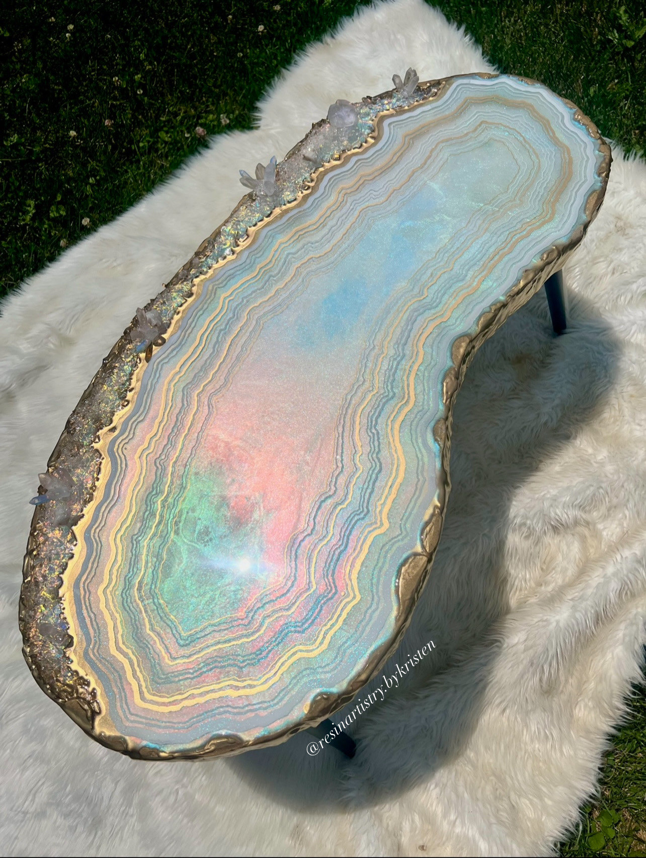Opal Flash Quartz Geode Resin Coffee Table, Console Table, Desk ...