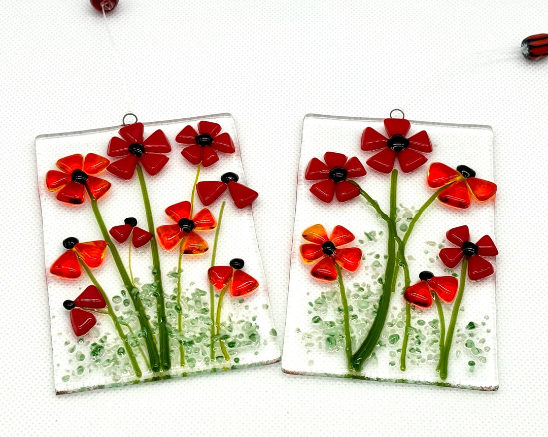 Fused Glass Poppy Suncatcher Plaque, Light Catcher, Glass Panel, Glass ...