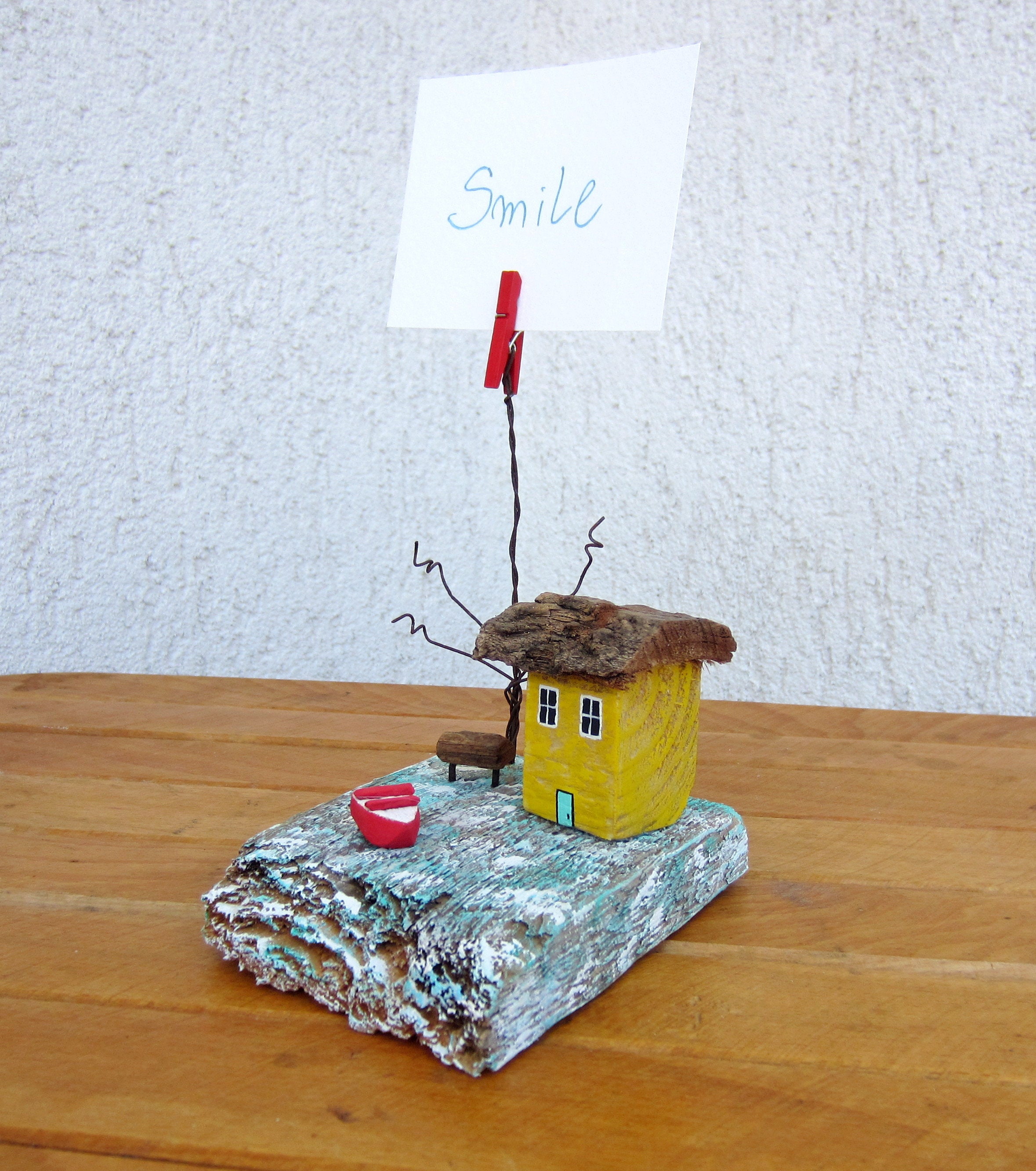 Note Holder With A Small House, Photo Holder With Red Boat, Wire Note ...