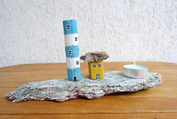 Wooden Candlestick Beach Tea Candle Holder With Blue - Etsy