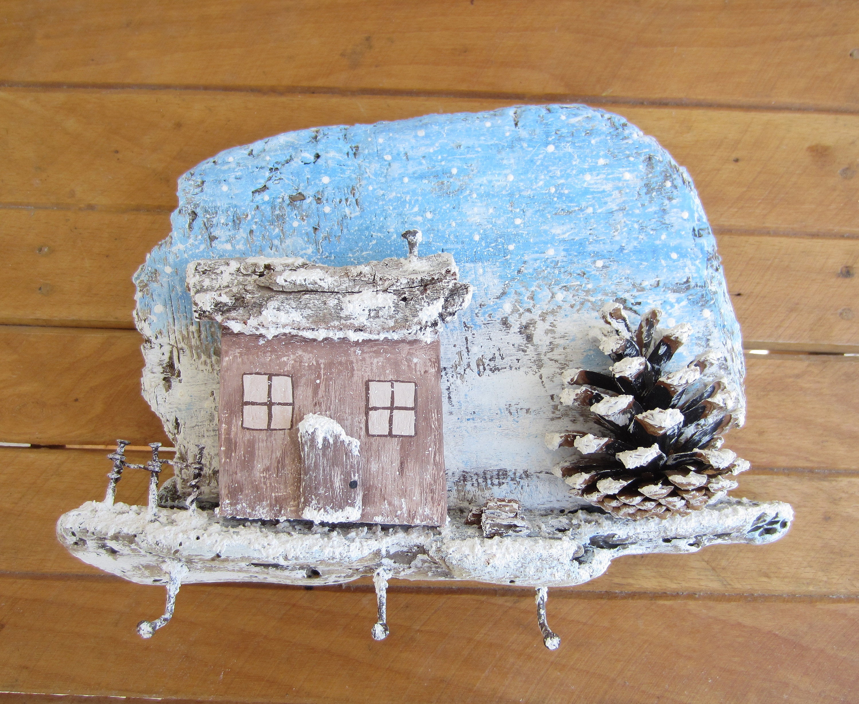 Christmas House Key Rack, Driftwood Winter House Key Holder, Winter ...