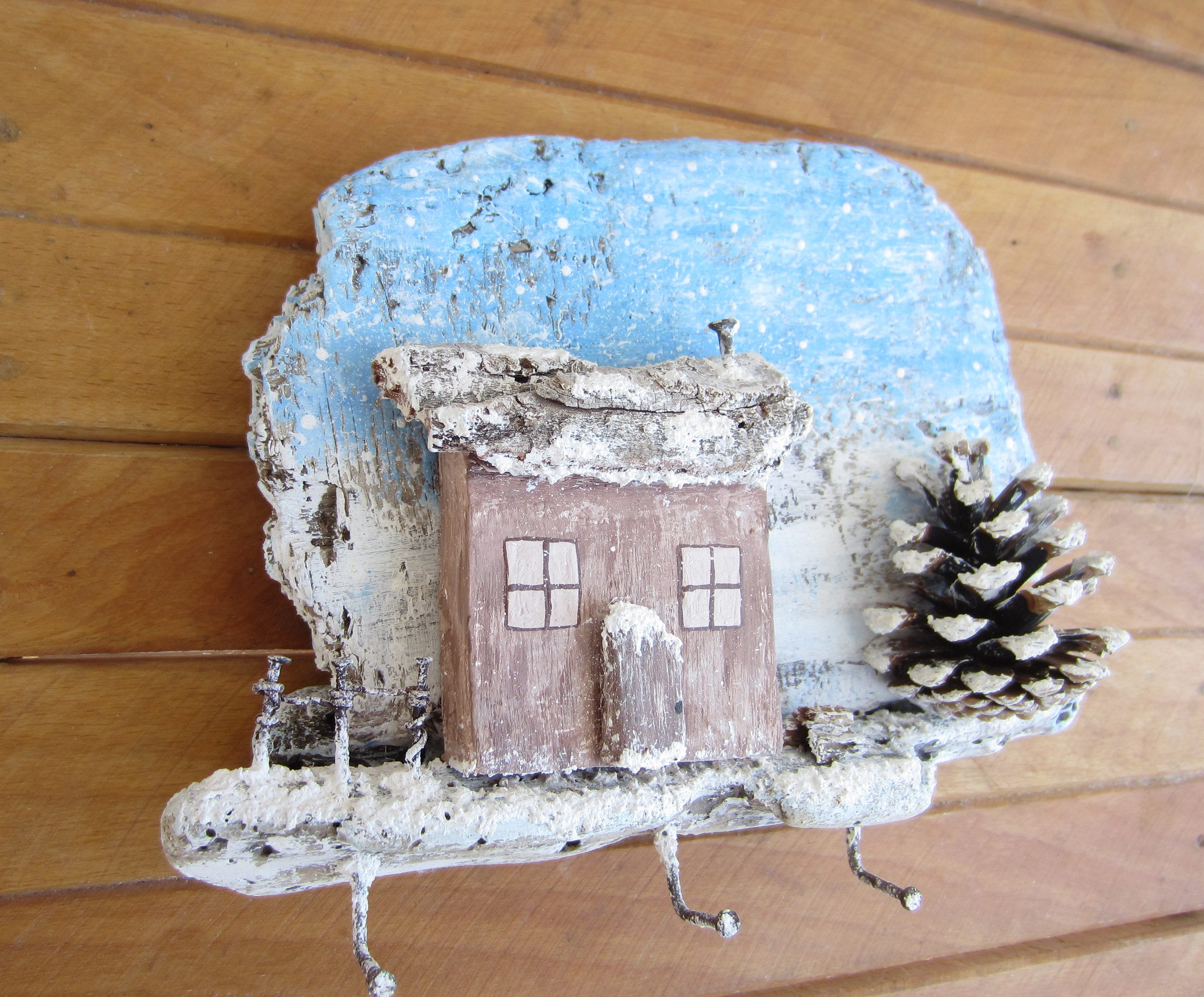 Christmas House Key Rack, Driftwood Winter House Key Holder, Winter ...