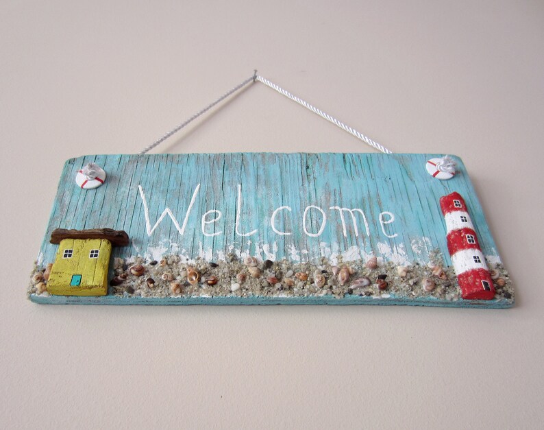 Wooden Welcome Sign Board, Beach Style Hanging Welcome Sign, Plaque ...