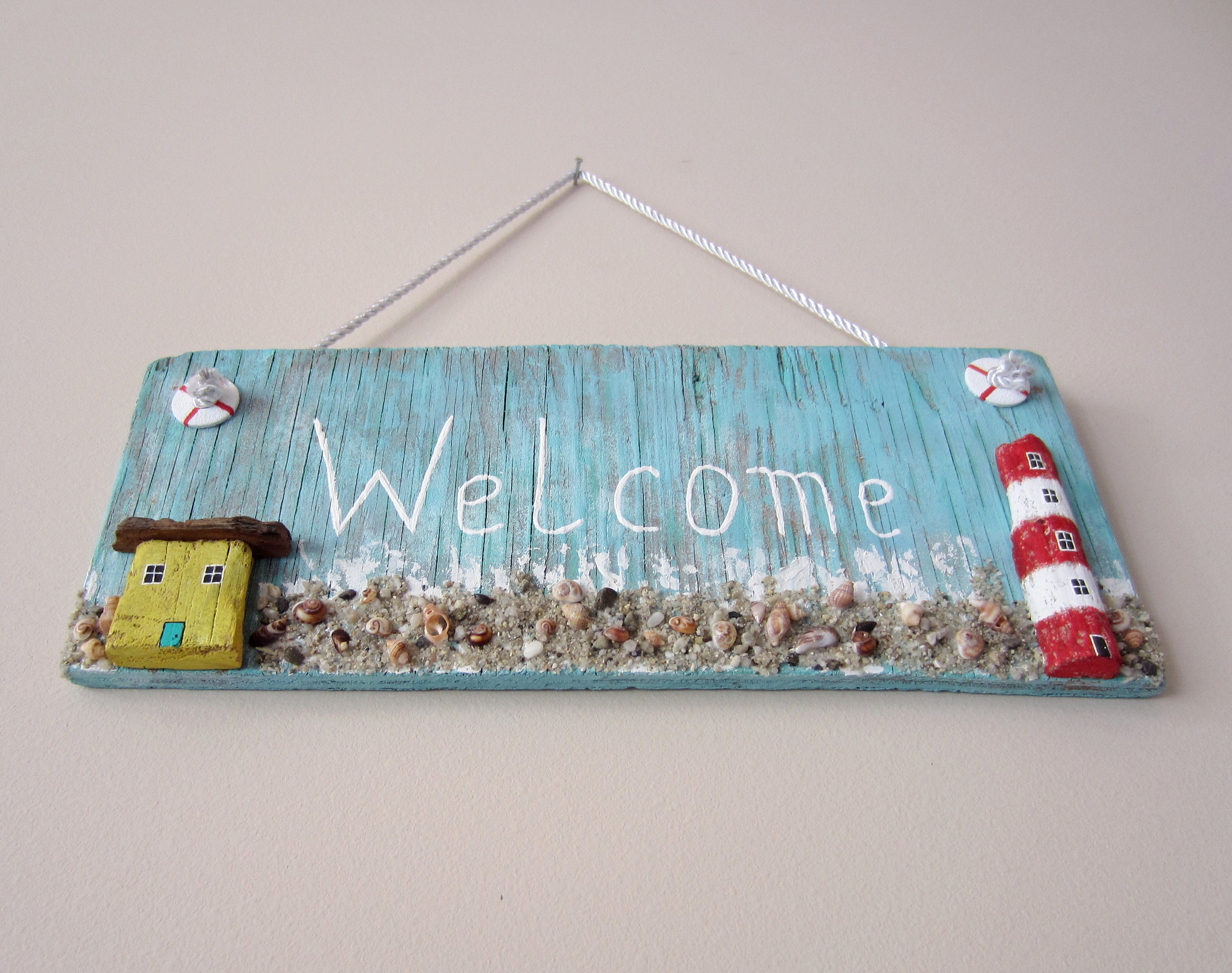 Wooden Welcome Sign Board, Beach Style Hanging Welcome Sign, Plaque ...