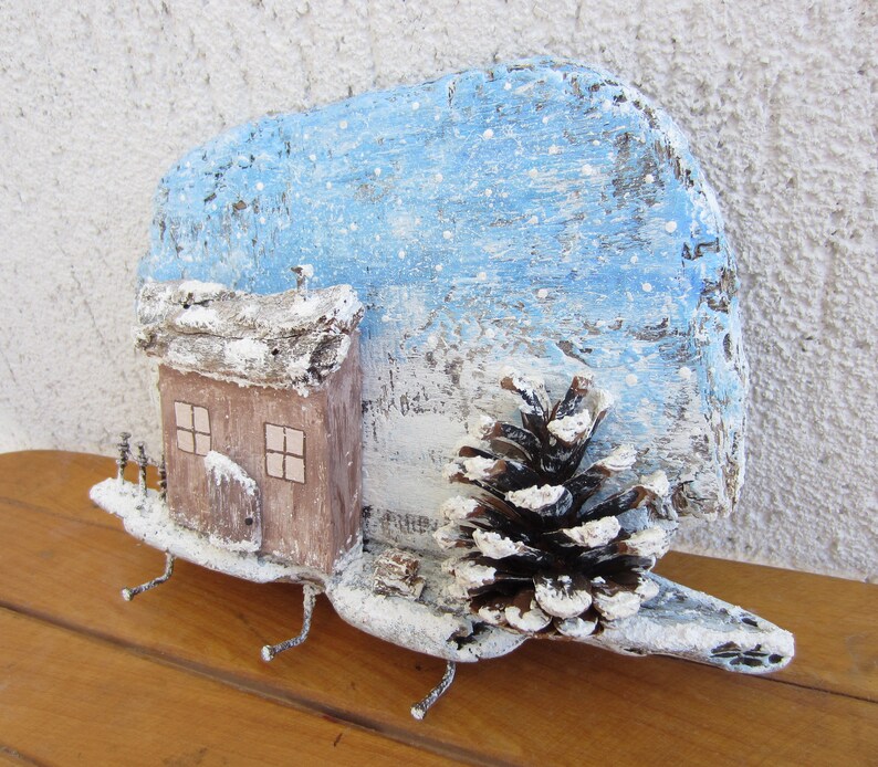 Christmas House Key Rack, Driftwood Winter House Key Holder, Winter ...