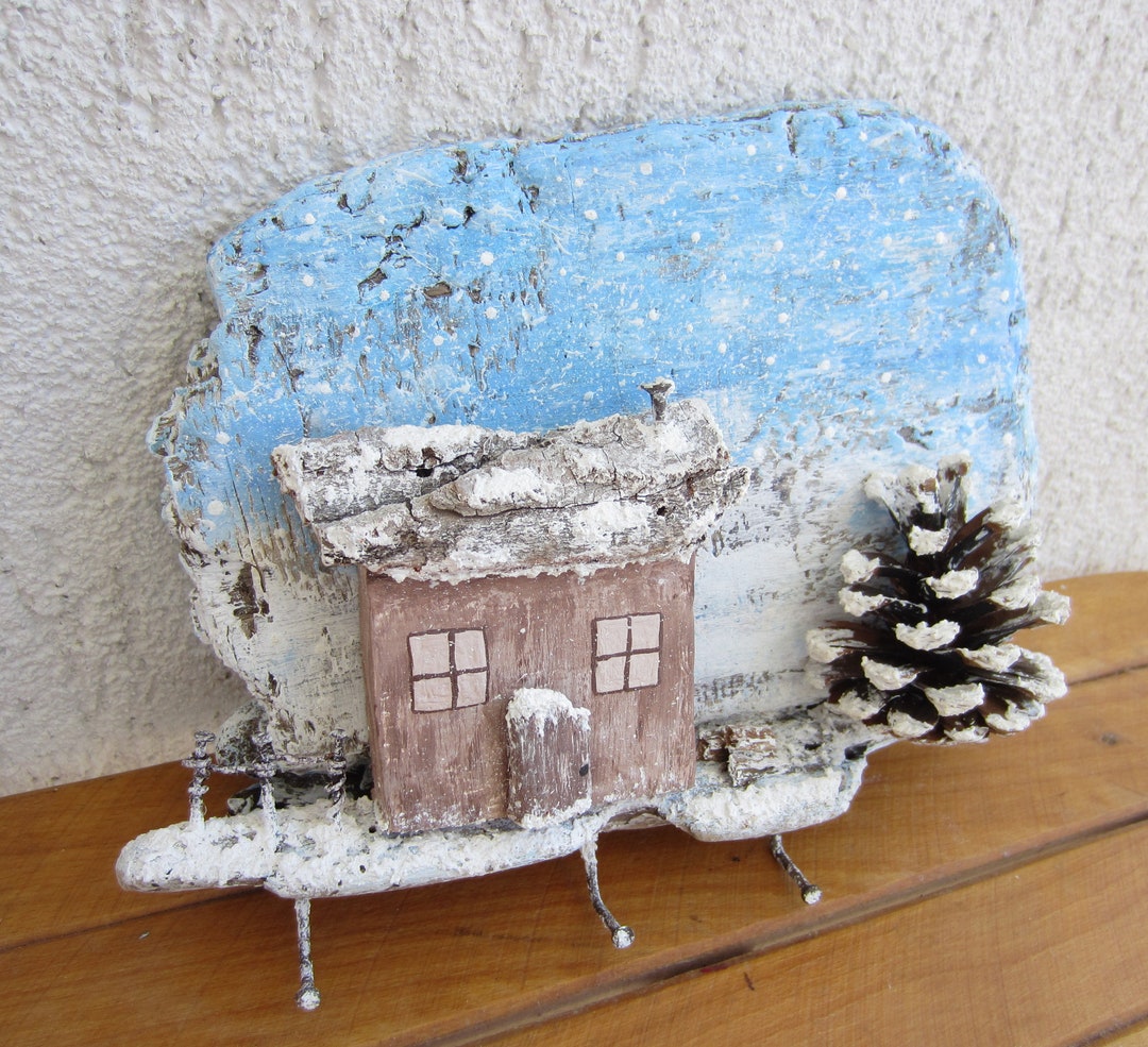 Christmas House Key Rack, Driftwood Winter House Key Holder, Winter ...