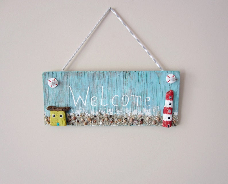Wooden Welcome Sign Board, Beach Style Hanging Welcome Sign, Plaque ...
