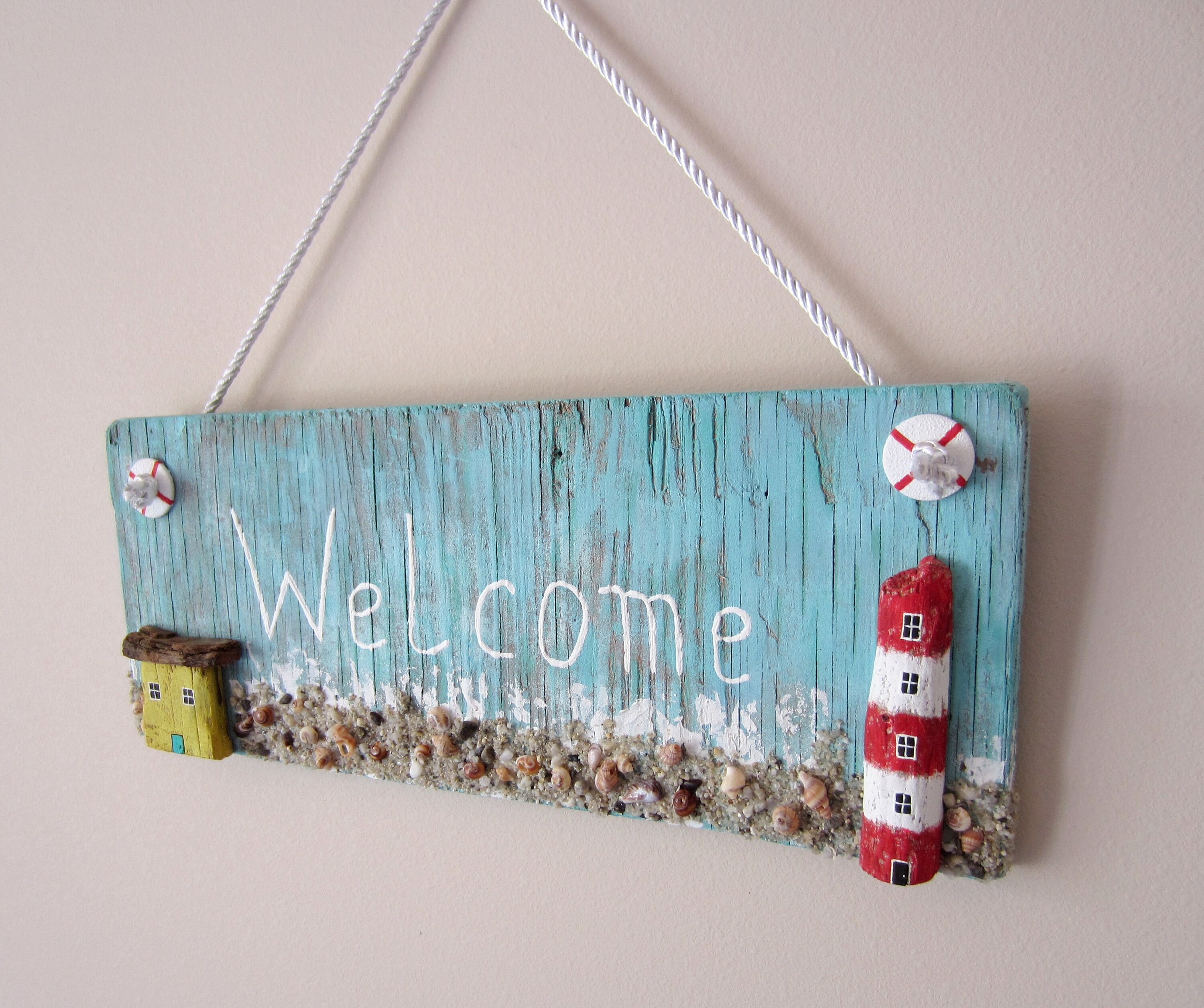 Wooden Welcome Sign Board, Beach Style Hanging Welcome Sign, Plaque ...