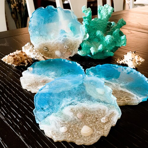 Resin Ocean Coaster Set Beach Inspired Coasters Beach Resin - Etsy