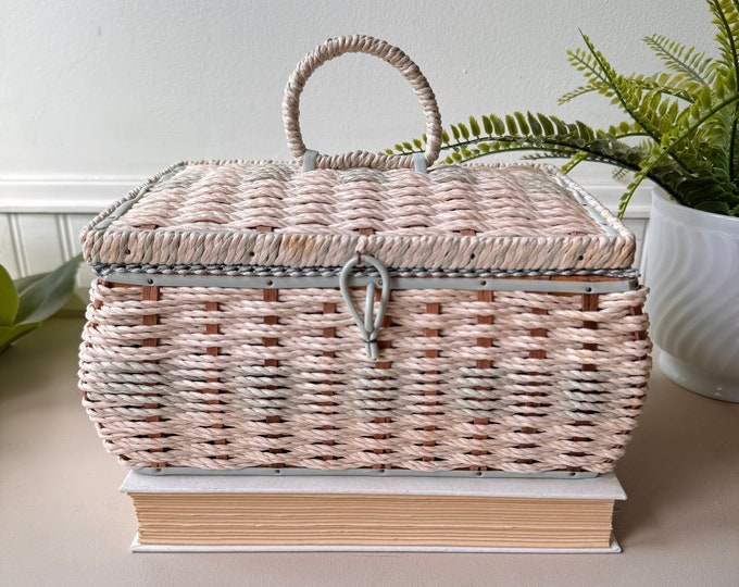 Vintage 1940s Wicker Woven Sewing Basket, Midcentury Straw Storage ...