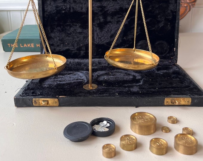 Vintage 1960s Brass Balance Hand Scale, Apothecary Measure, 60s Scale ...