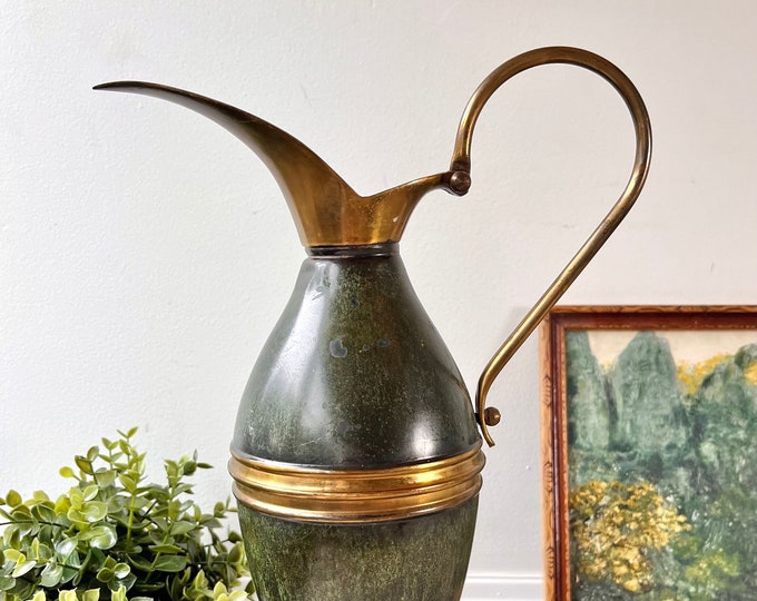 Vintage Dayagi Brass Pitcher, Enamel Verdigris, Made in Israel, Mid ...