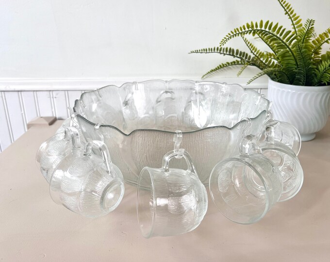 Vintage Footed Punch Bowl With Glasses Red Punch Bowl Set - Etsy