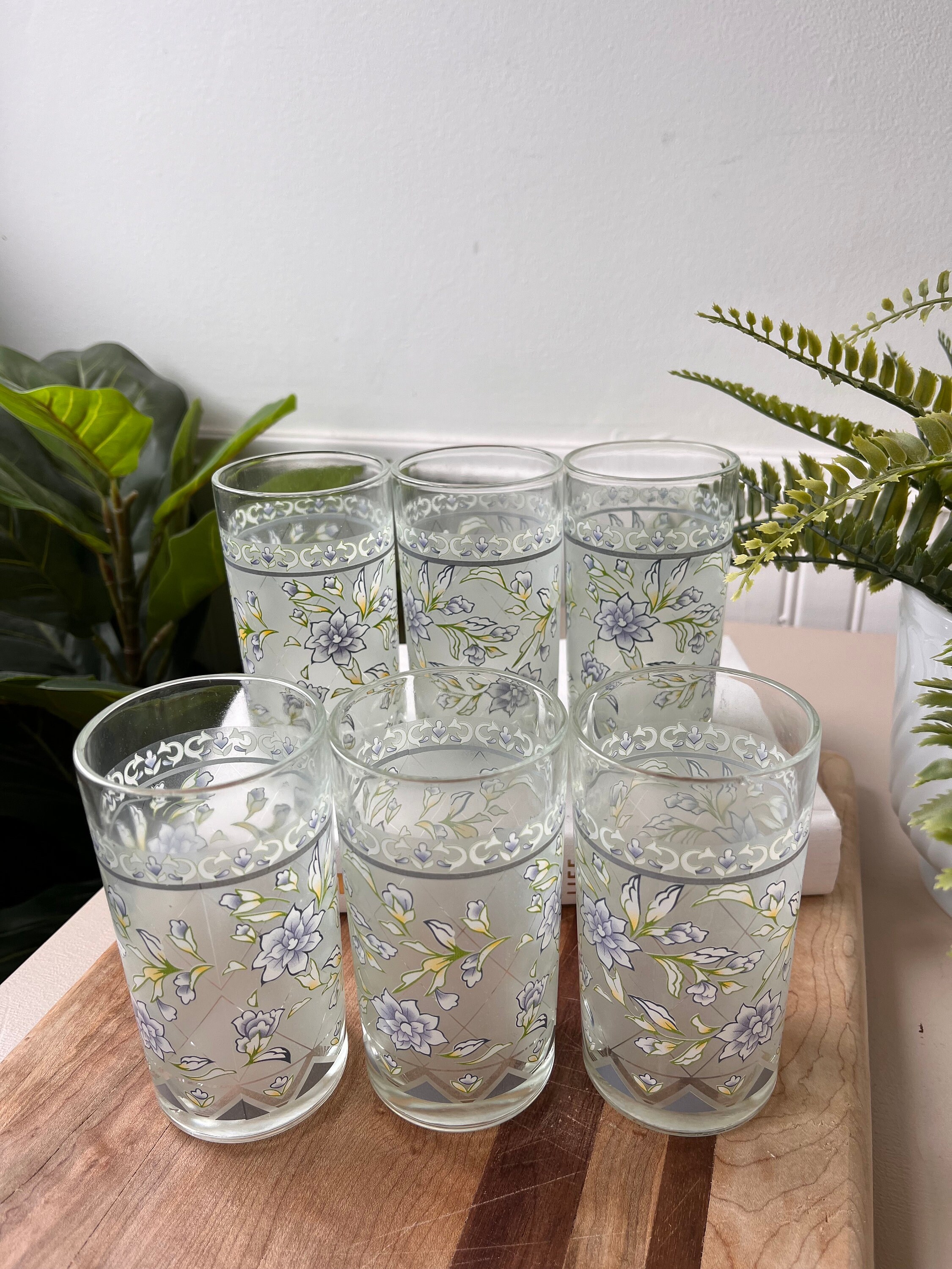 Vintage 1980s Frosted Pastel Floral Drinking Glasses, Retro Tumblers ...
