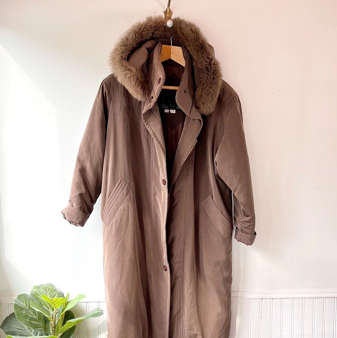 Vintage 1980s Nuage Long Coat, Retro Faux Fur Hood Outerwear - Etsy