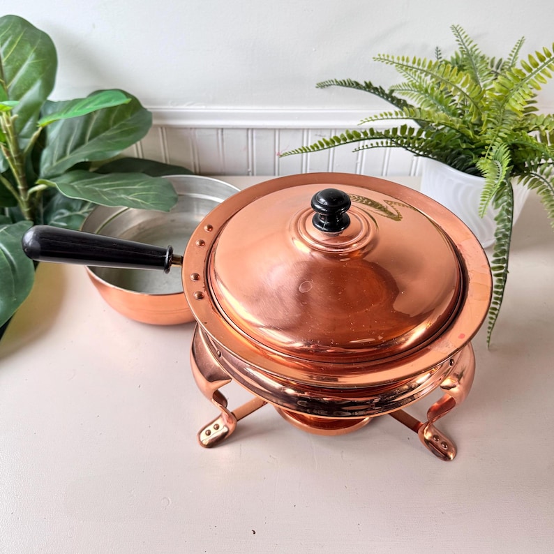 Vintage 1960s Solid Copper Chafing Dish With Spirit Burner, MCM Mid ...